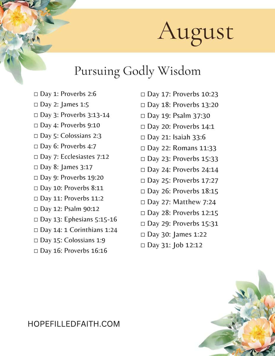 Bible Verses For August: Pursuing Godly Wisdom